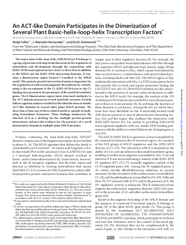 (PDF) An ACT-like Domain Participates in the Dimerization of Several ...