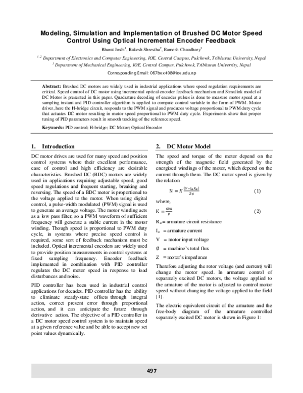 Pdf Modeling Simulation And Implementation Of Brushed Dc Motor Speed Control Using Optical