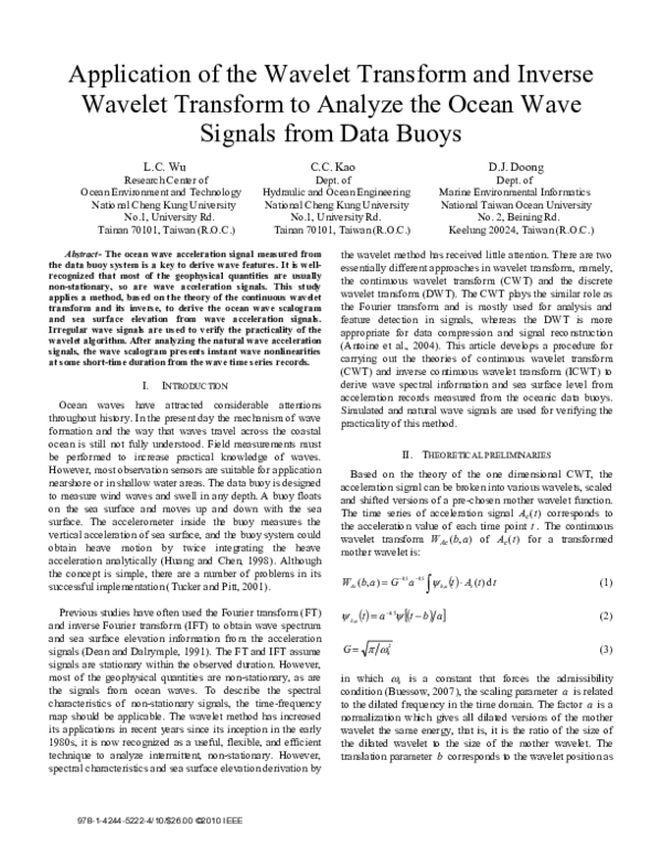 Pdf Application Of The Wavelet Transform And Inverse Wavelet Transform To Analyze The Ocean