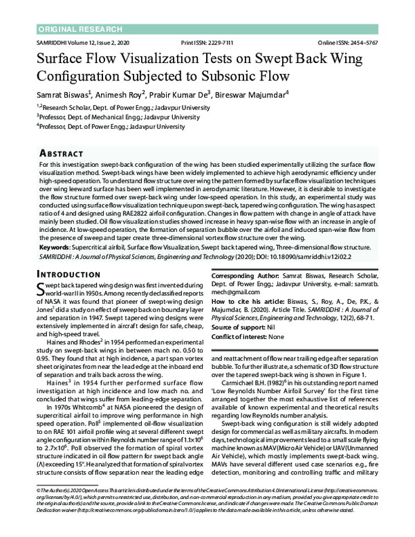 (PDF) Surface Flow Visualization Tests on Swept Back Wing Configuration ...