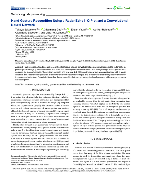 (PDF) Hand Gesture Recognition Using a Radar Echo I–Q Plot and a Convolutional Neural Network ...