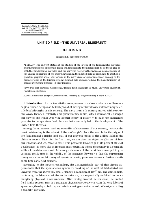 (PDF) Unified field—the universal blueprint?