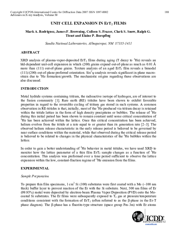 (PDF) Unit cell expansion in ErT2 films | Mark boy Rodriguez - Academia.edu