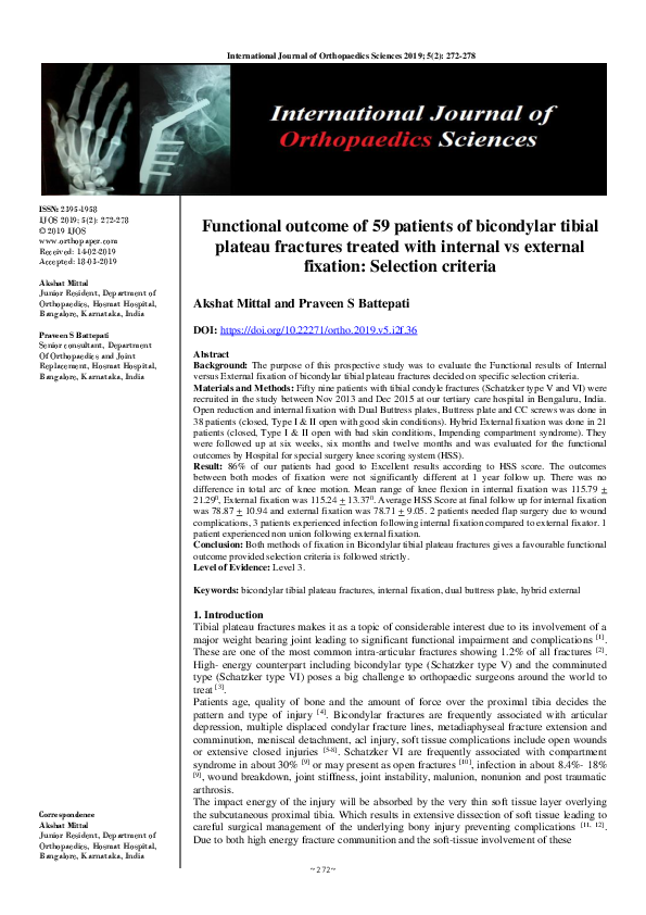 (PDF) Functional outcome of 59 patients of bicondylar tibial plateau ...