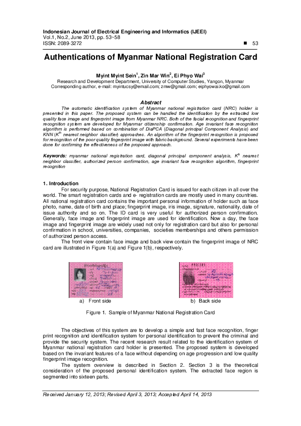 (PDF) Authentications of Myanmar National Registration Card