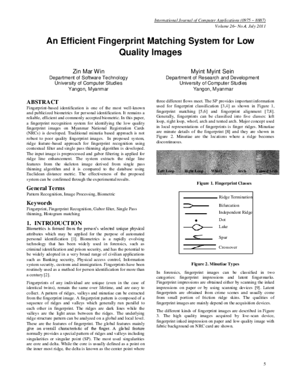 Pdf An Efficient Fingerprint Matching System For Low Quality Images