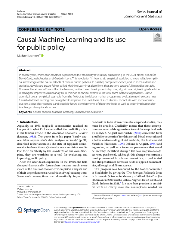 (PDF) Causal Machine Learning and its use for public policy