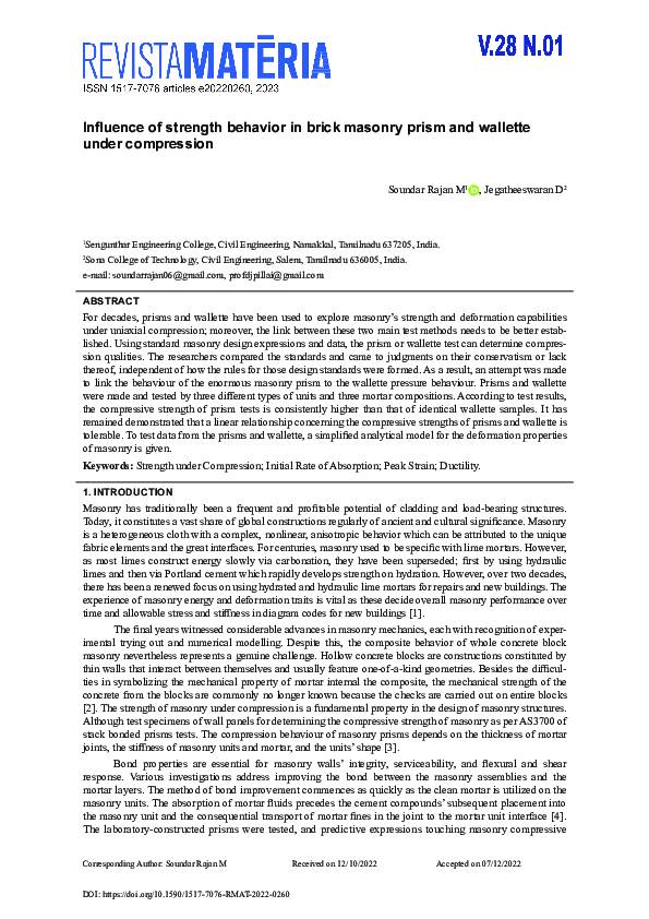 (PDF) Influence of strength behavior in brick masonry prism and ...