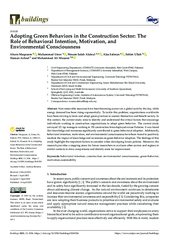 (PDF) Adopting Green Behaviors in the Construction Sector: The Role of ...
