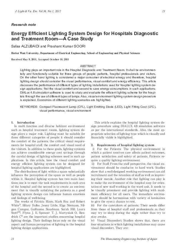 (PDF) Energy Efficient Lighting System Design for Hospitals Diagnostic ...