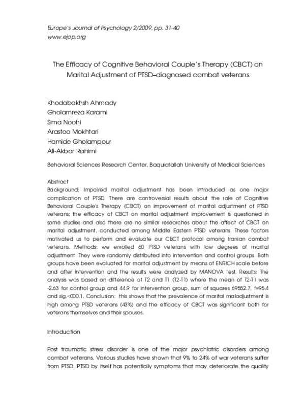 (PDF) CBCT Improves Marital Adjustment in PTSD Veterans