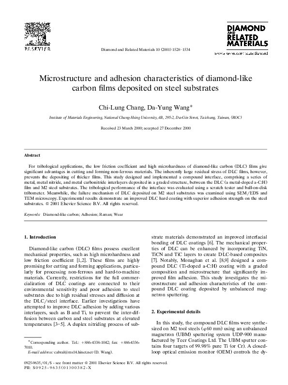 Pdf Microstructure And Adhesion Characteristics Of Diamond Like