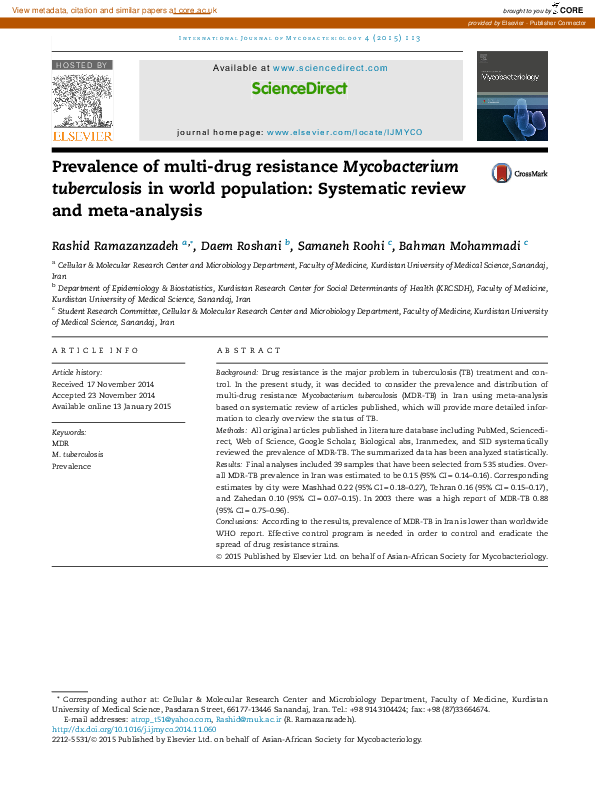 (PDF) Prevalence of multi-drug resistance Mycobacterium tuberculosis in world population ...
