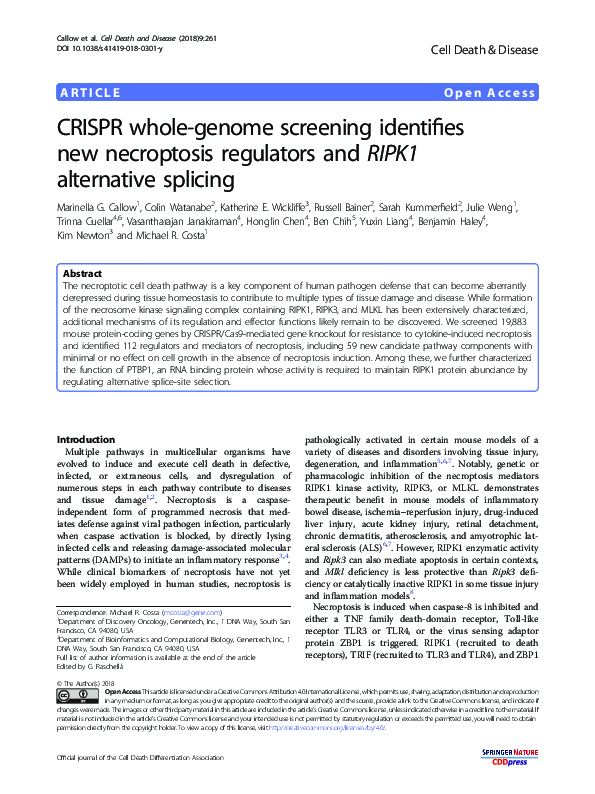 (PDF) CRISPR whole-genome screening identifies new necroptosis ...