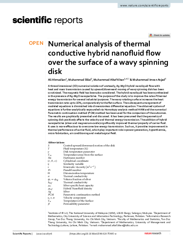 (PDF) Numerical analysis of thermal conductive hybrid nanofluid flow over the surface of a wavy ...