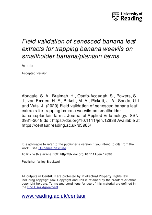 (PDF) Field validation of senesced banana leaf extracts for trapping ...