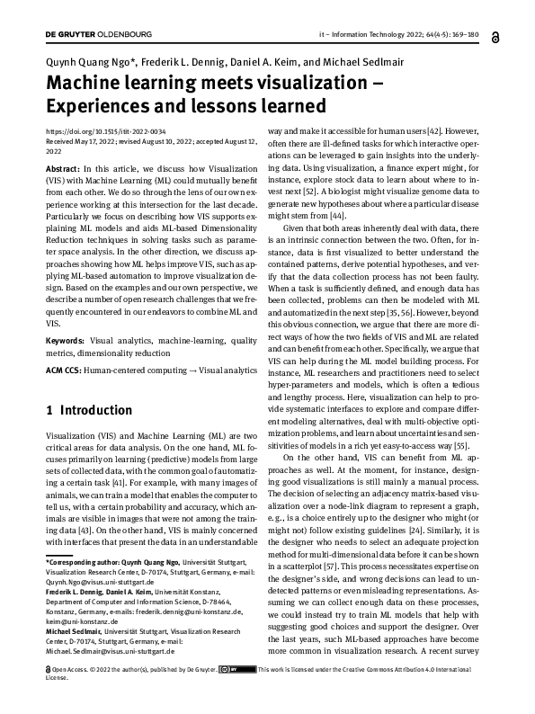 (PDF) Machine learning meets visualization – Experiences and lessons ...