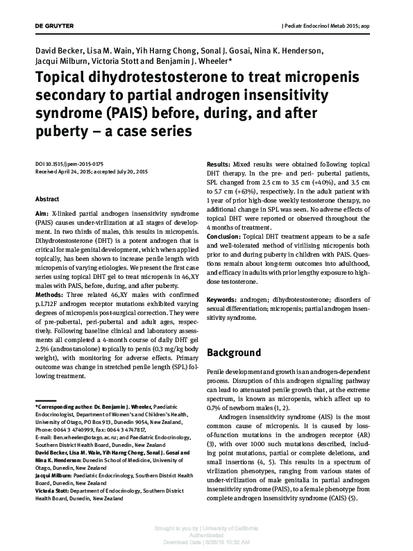 (PDF) Topical dihydrotestosterone to treat micropenis secondary to ...