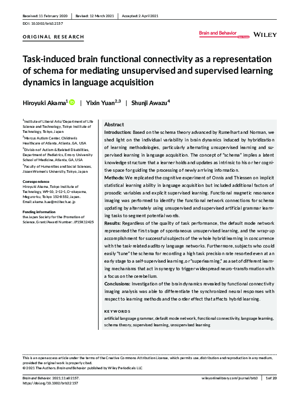 (PDF) Task‐induced brain functional connectivity as a representation of schema for mediating ...