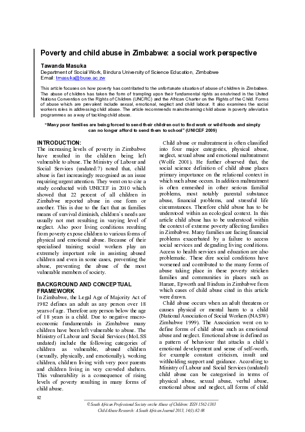 (PDF) Poverty and child abuse in Zimbabwe : a social work perspective