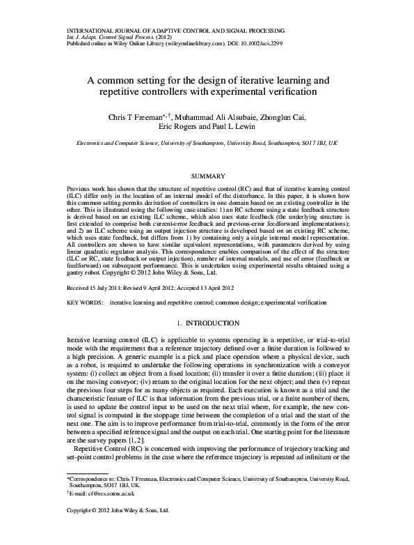 (PDF) A common setting for the design of iterative learning and repetitive controllers with ...