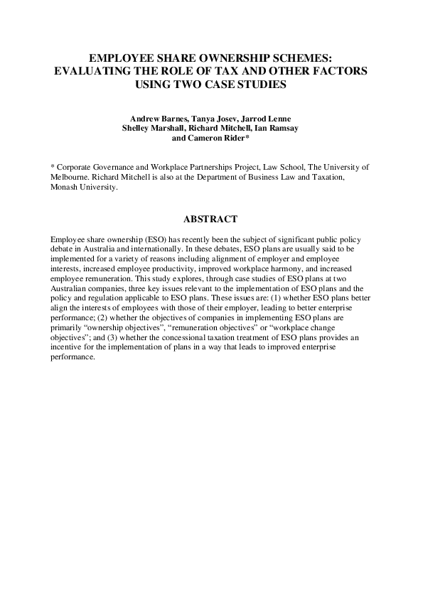 (PDF) Employee Share Ownership Plans: Evaluating the Role of Tax and Other Factors Using Two ...