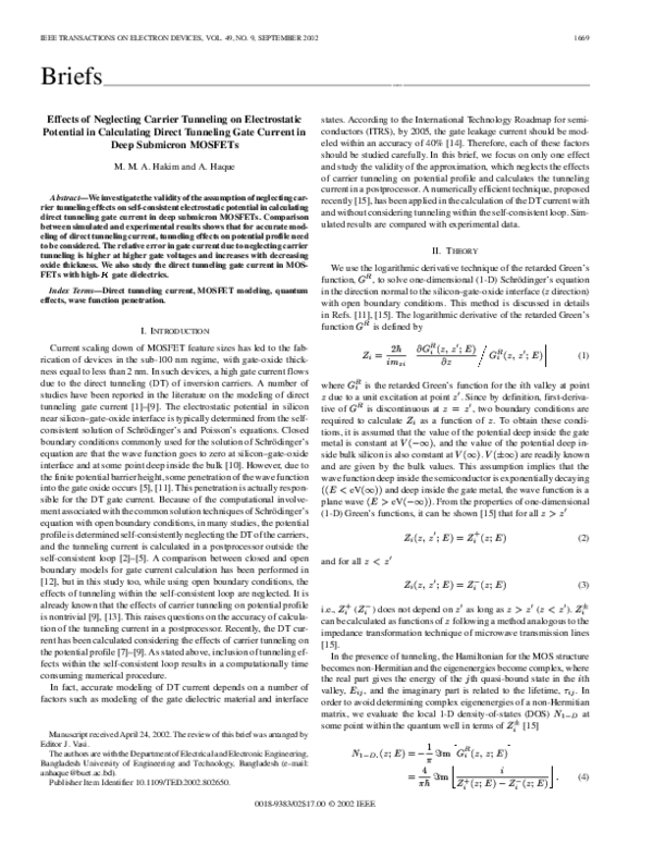 Pdf Effects Of Neglecting Carrier Tunneling On Electrostatic