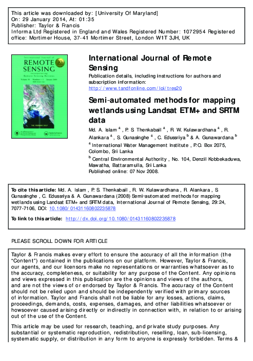 (PDF) Semi‐automated methods for mapping wetlands using Landsat ETM+ and SRTM data