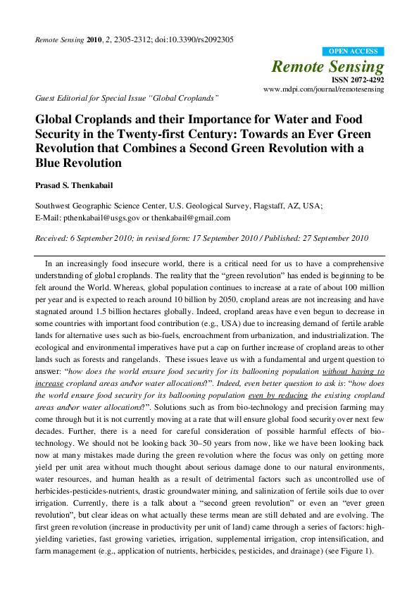 (PDF) Global Croplands and their Importance for Water and Food Security ...