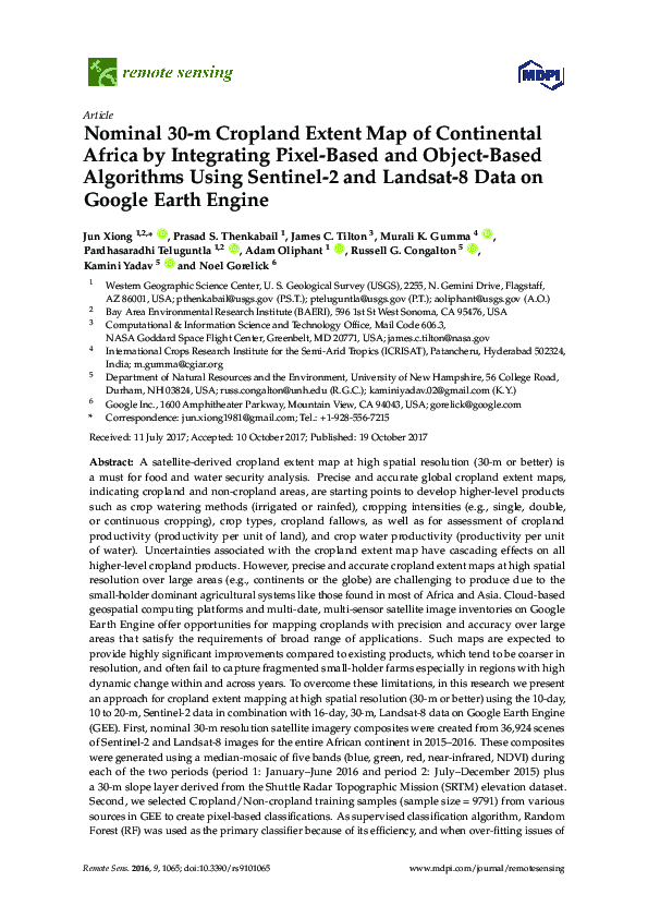 (PDF) Nominal 30-m Cropland Extent Map of Continental Africa by Integrating Pixel-Based and ...