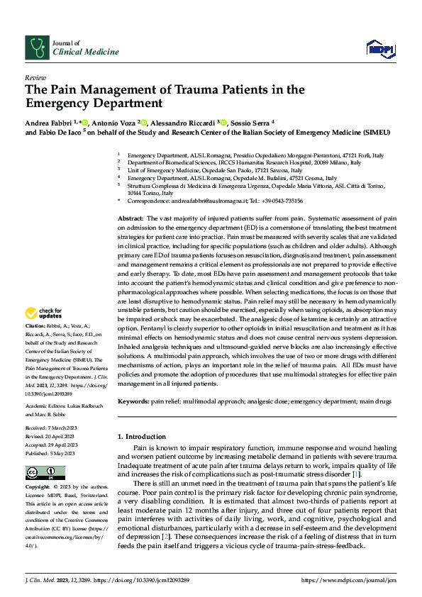 (PDF) The Pain Management of Trauma Patients in the Emergency Department