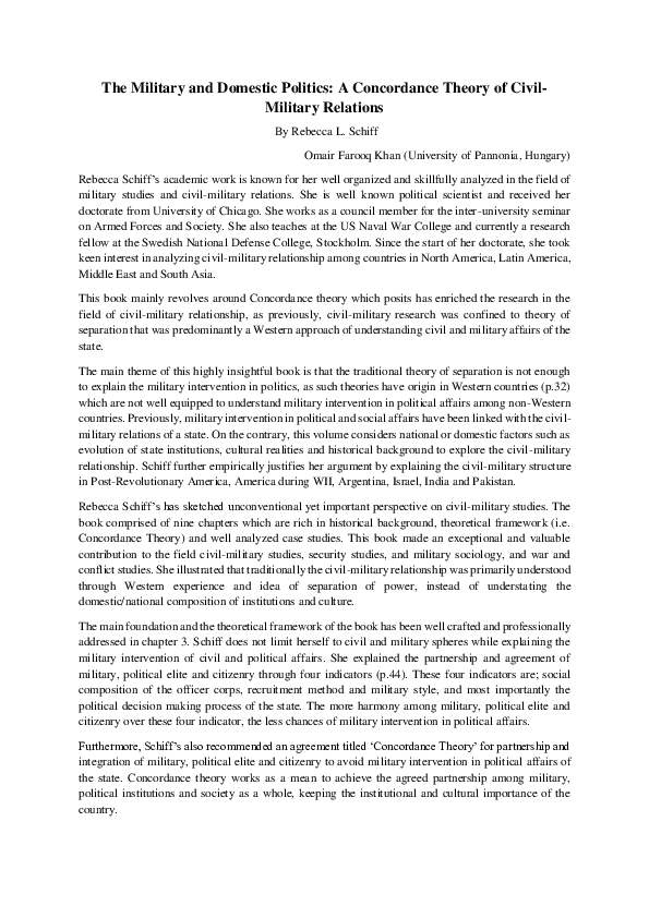 (PDF) The Military and Domestic Politics: A Concordance Theory of Civil ...
