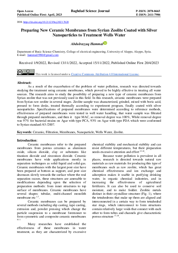 (PDF) Preparing New Ceramic Membranes from Syrian Zeolite Coated with ...