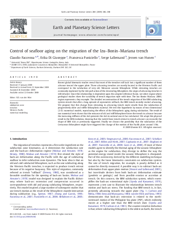 (PDF) Control of seafloor aging on the migration of the Izu–Bonin ...