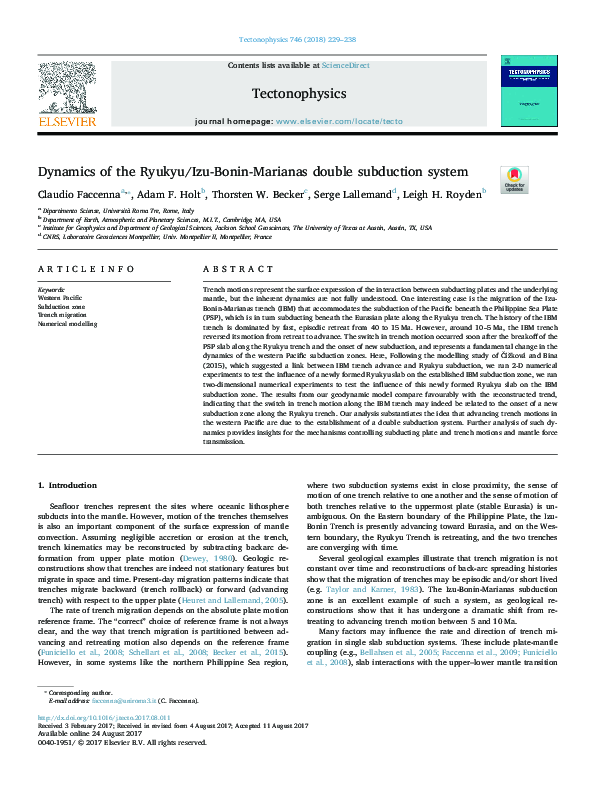 (PDF) Dynamics of the Ryukyu/Izu-Bonin-Marianas double subduction system