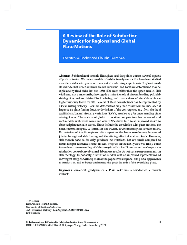 (PDF) A Review of the Role of Subduction Dynamics for Regional and ...