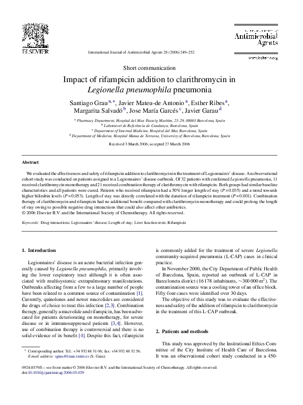 (PDF) Impact of rifampicin addition to clarithromycin in Legionella ...