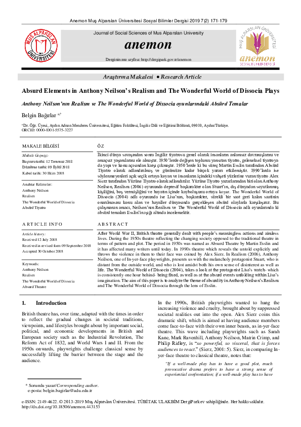 (PDF) Anthony Neilson’ın Realism ve The Wonderful World Of Dissocia ...