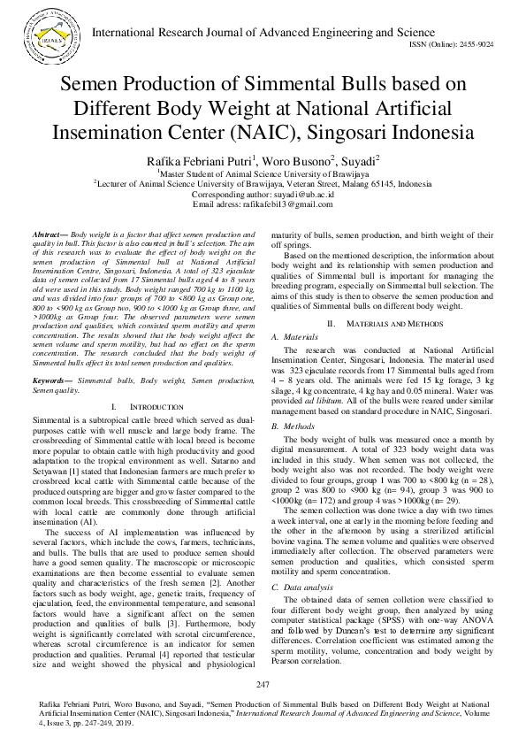 (PDF) Semen Production of Simmental Bulls based on Different Body ...