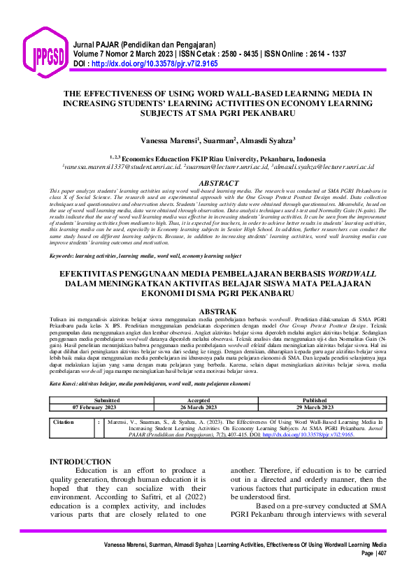 (PDF) The Effectiveness of Using Word Wall-Based Learning Media in Increasing Students’ Learning ...