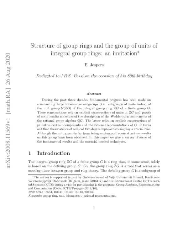 (PDF) Structure of group rings and the group of units of integral group ...