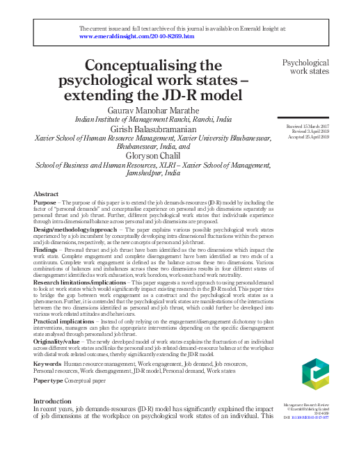 (PDF) Conceptualising the psychological work states – extending the JD ...