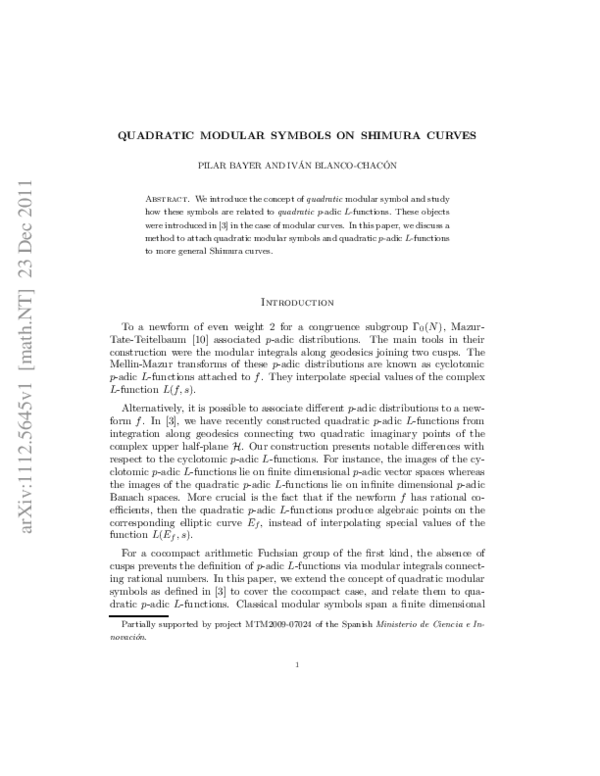 (PDF) Quadratic modular symbols on Shimura curves