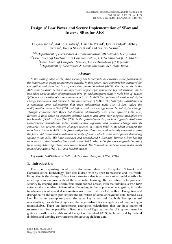 Pdf Design Of Low Power And Secure Implementation Of Sbox And Inverse Sbox For Aes