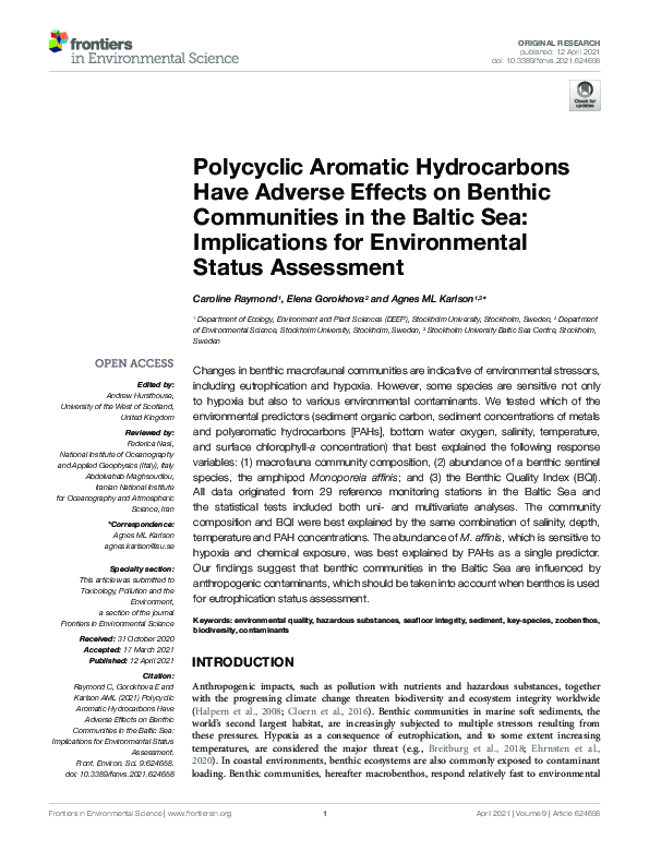 (PDF) Polycyclic Aromatic Hydrocarbons Have Adverse Effects on Benthic Communities in the Baltic ...