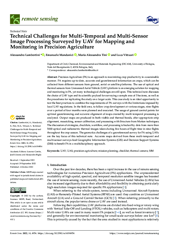 (PDF) Technical Challenges for Multi-Temporal and Multi-Sensor Image Processing Surveyed by UAV ...