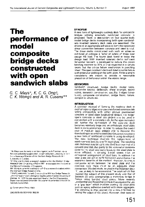 (PDF) The performance of model composite bridge decks constructed with open sandwich slabs