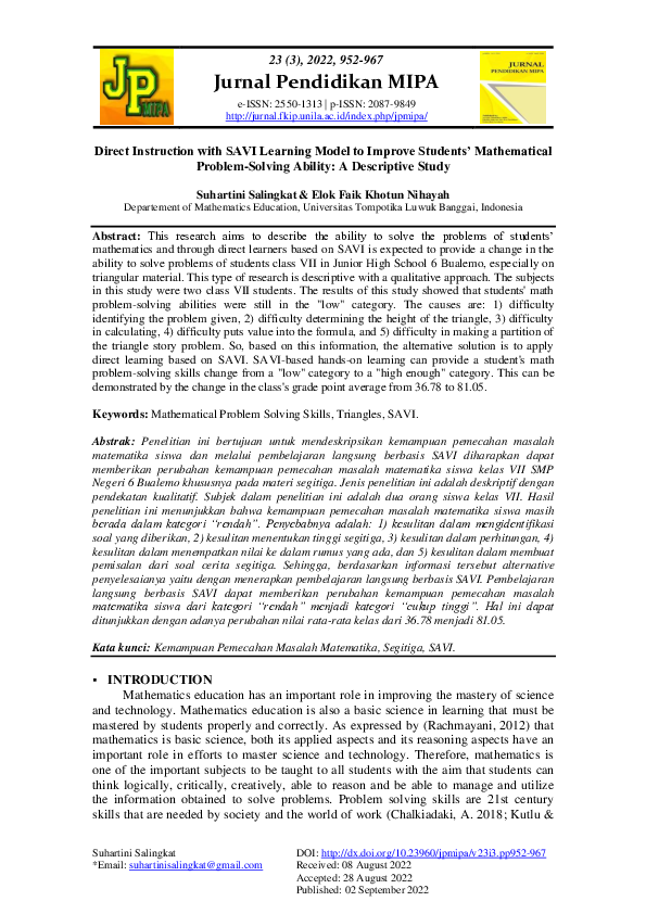 (PDF) Direct Instruction with SAVI Learning Model to Improve Students ...