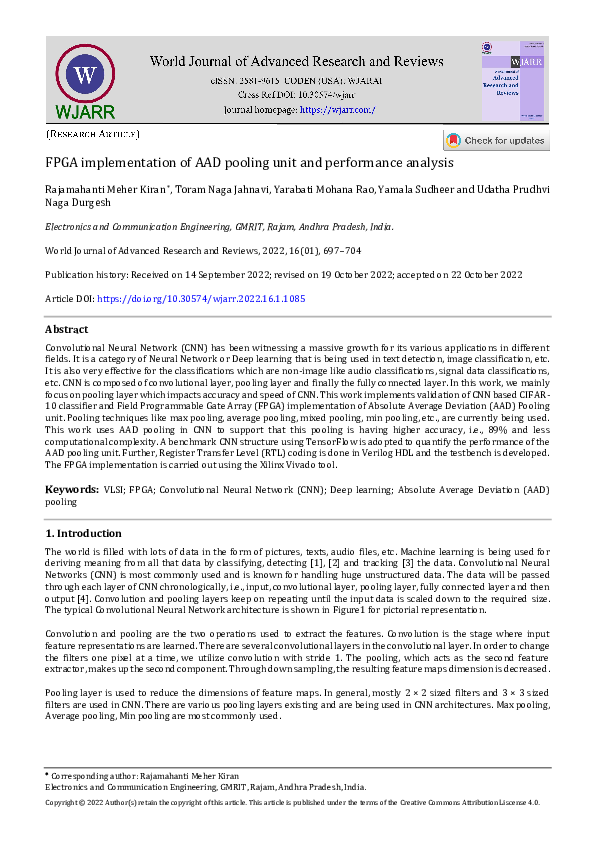 (PDF) FPGA implementation of AAD pooling unit and performance analysis | Meher Kiran - Academia.edu