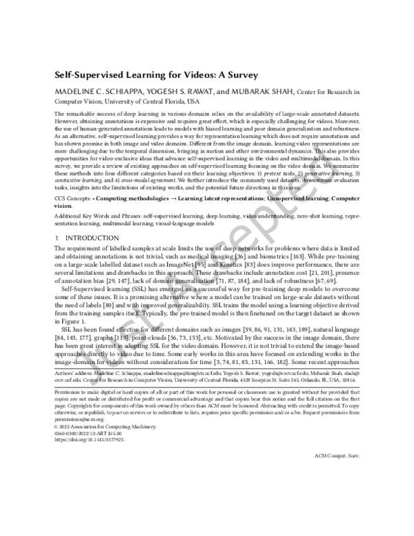 (PDF) Self-Supervised Learning for Videos: A Survey